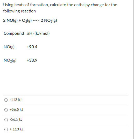 Solved Using heats of formation, calculate the enthalpy | Chegg.com