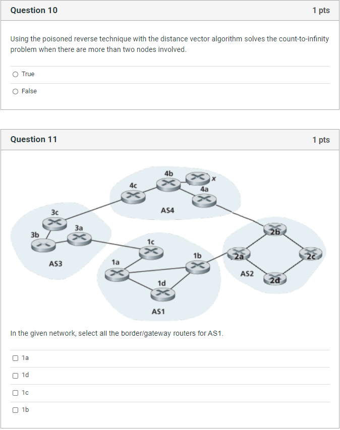 Solved Question 10 1 pts Using the poisoned reverse | Chegg.com