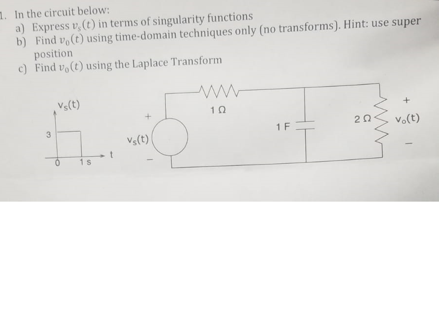 Solved In the circuit below: a) Express vs(t) in terms of | Chegg.com