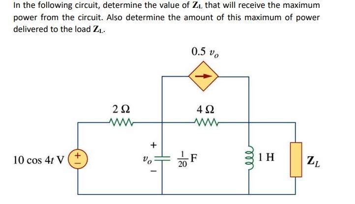 Solved In the following circuit, determine the value of ZL | Chegg.com
