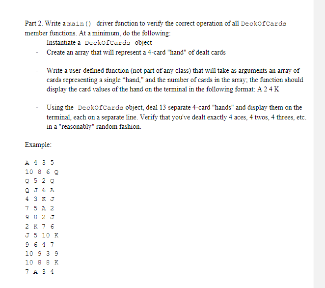 Solved 2. Deck of Cards Implementation In this problem, you | Chegg.com
