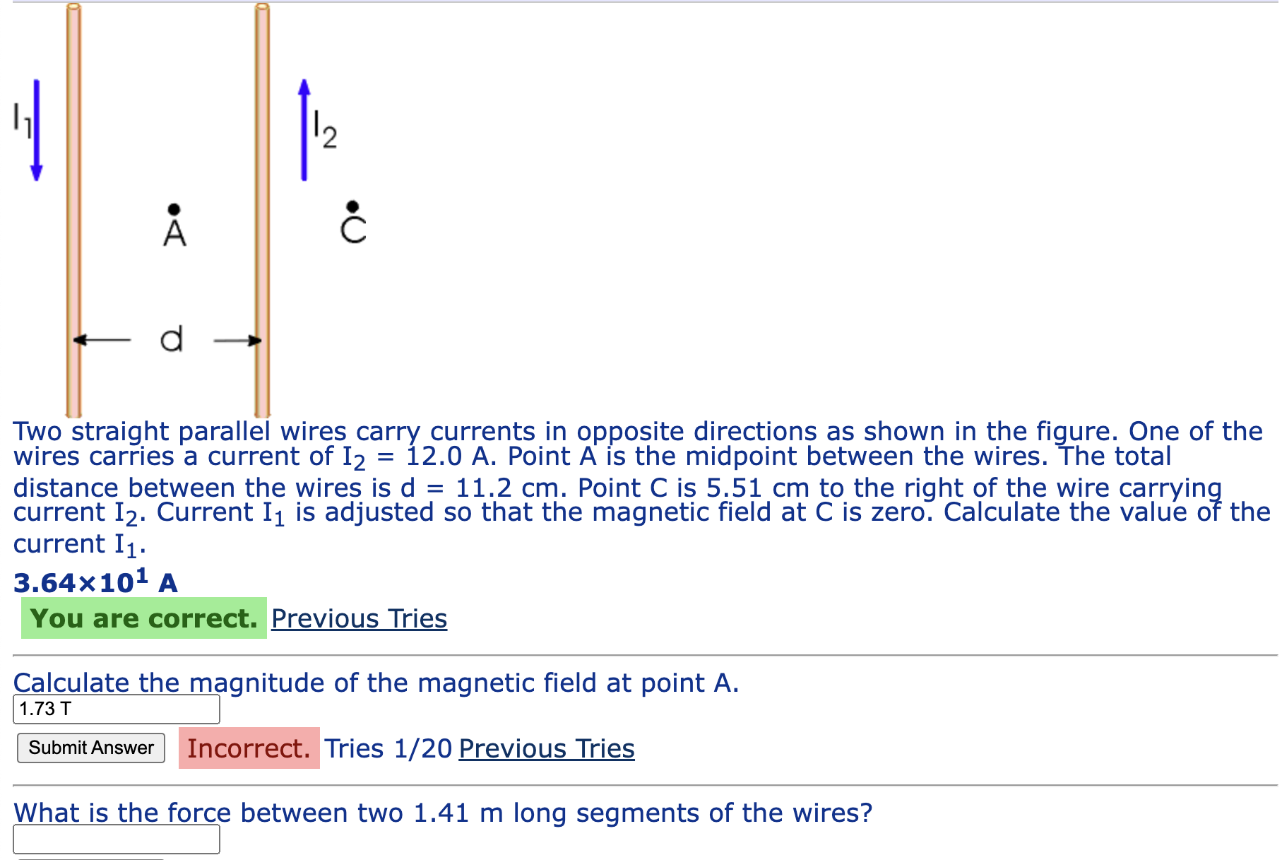 Solved Two straight parallel wires carry currents in | Chegg.com