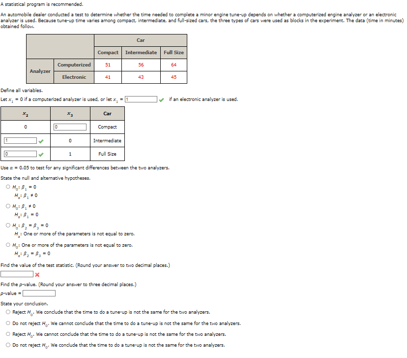 Solved A statistical program is recommended. An automobile | Chegg.com
