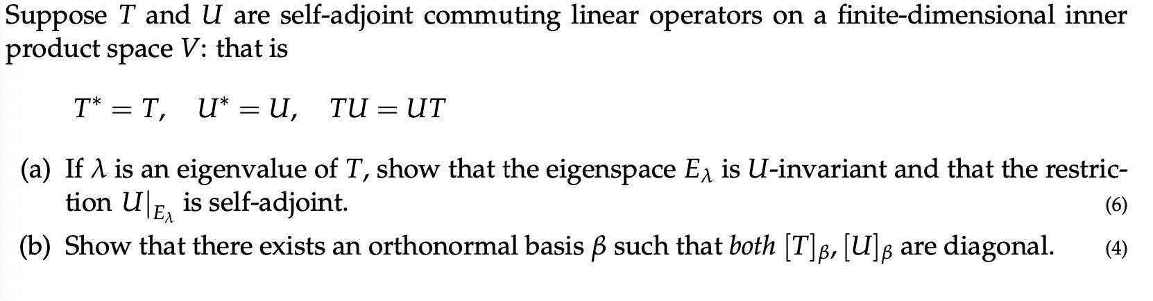 Solved Suppose T And U Are Self Adjoint Commuting Linear