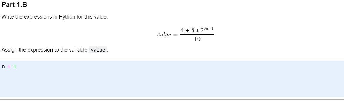 Solved Part 1.B Write the expressions in Python for this | Chegg.com