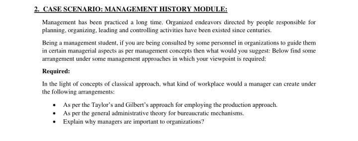 Solved 2. CASE SCENARIO: MANAGEMENT HISTORY MODULE: | Chegg.com
