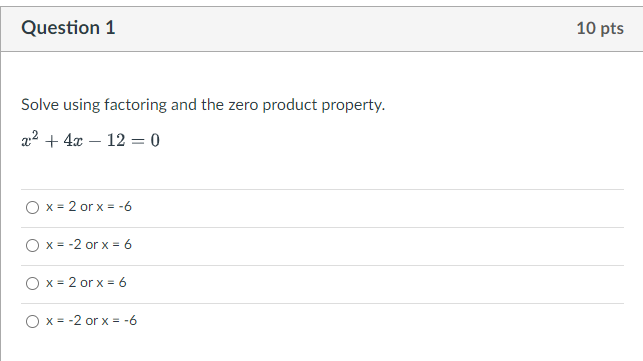 Solved Solve using factoring and the zero product property. | Chegg.com