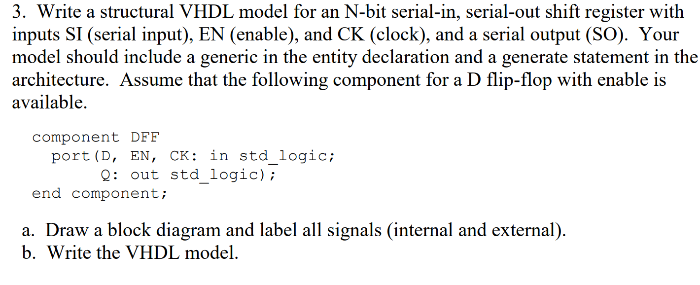 3. Write a structural VHDL model for an N-bit | Chegg.com