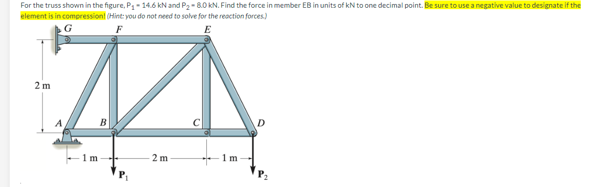 Solved P1=14.6kN and P2=8.0kN. | Chegg.com