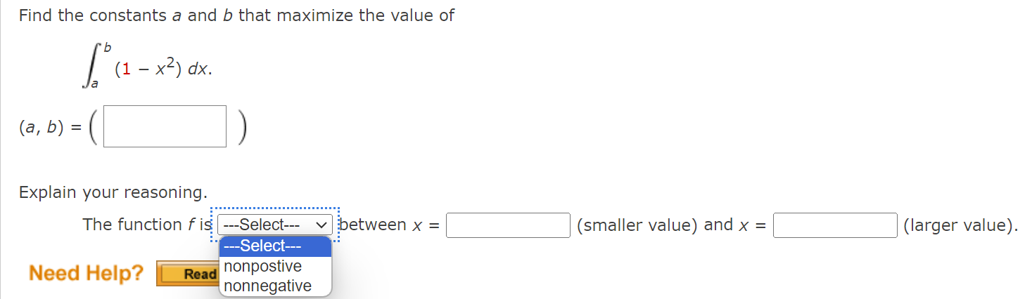 Solved Find the constants a and b that maximize the value of | Chegg.com
