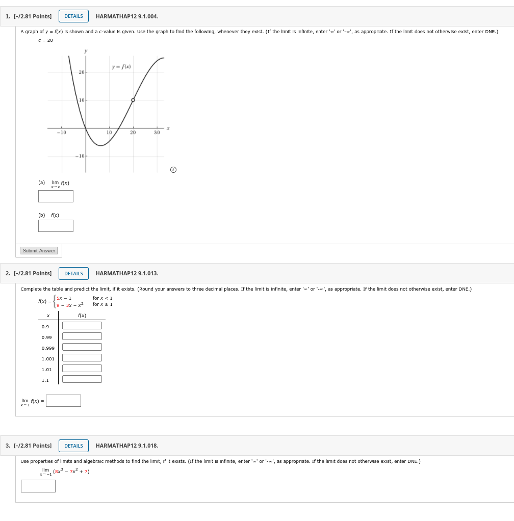 Solved 1. [-/2.81 Points] DETAILS HARMATHAP 12 9.1.004. A | Chegg.com
