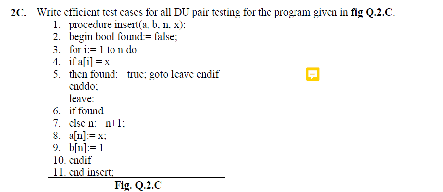 Solved 2C. Write efficient test cases for all DU pair | Chegg.com Solved 2C. Write efficient test cases for all DU pair | Chegg.com
