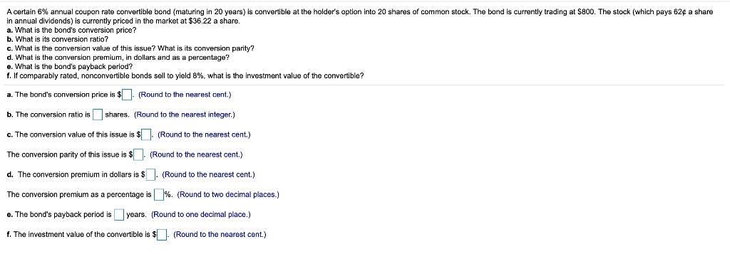 Solved A certain 6% annual coupon rate convertible bond | Chegg.com