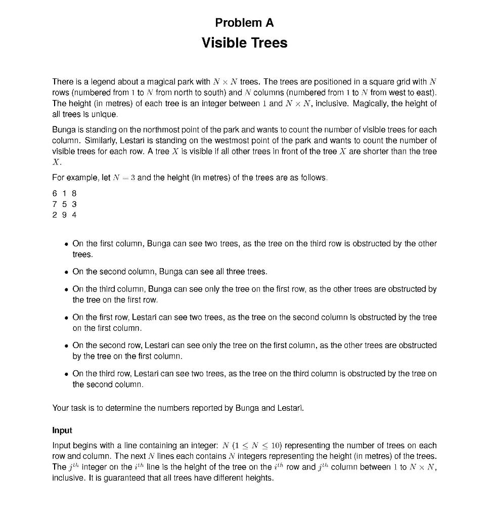 Solved Problem A Visible Trees There is a legend about a | Chegg.com