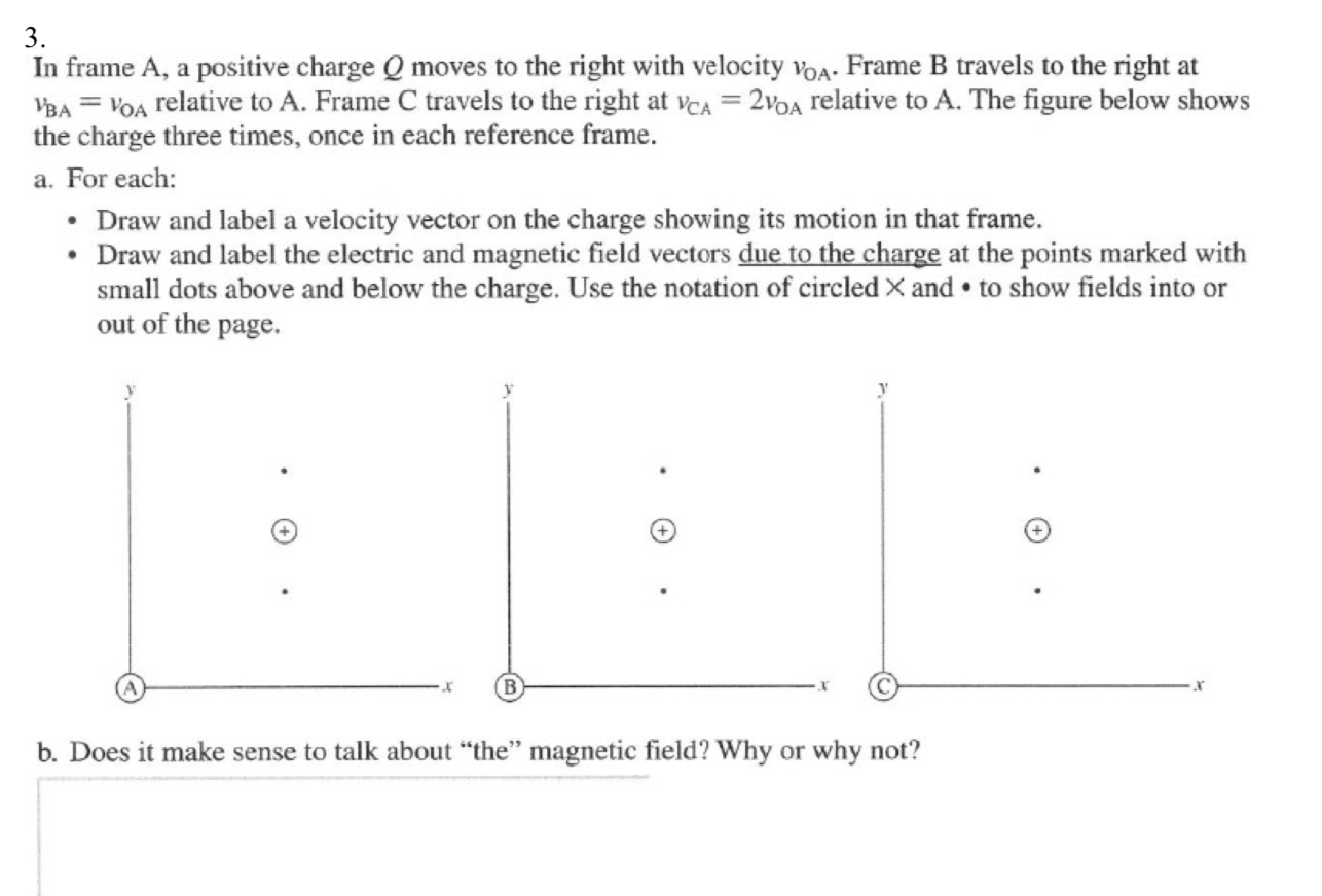 Solved In frame A, a positive charge Q moves to the right | Chegg.com