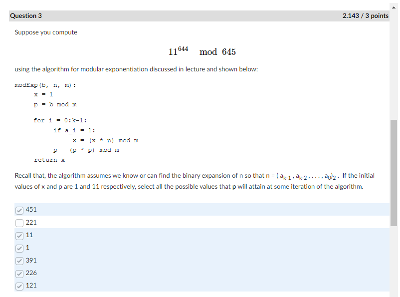 Solved Suppose you compute 11644mod645 using the algorithm | Chegg.com