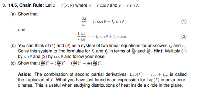 Solved 14.5, Chain Rule: Let z=f(x,y) where x=rcosθ and | Chegg.com