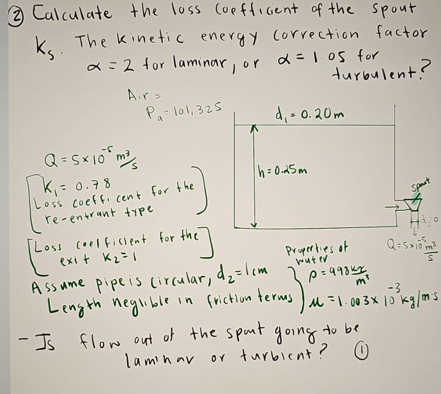 Solved 2) Calculate the loss coefficient of the spout \\( | Chegg.com