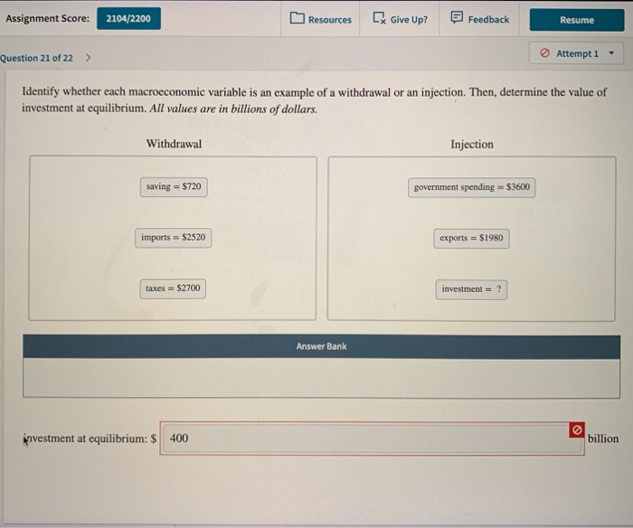 Solved Assignment Score 2104/2200 Resources Give Up? | Chegg.com