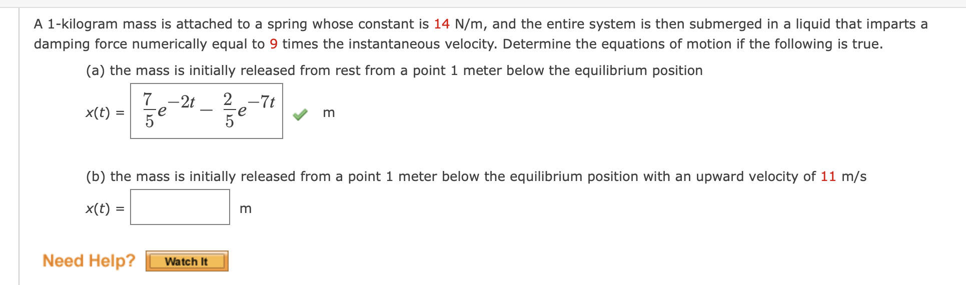 Solved A 1-kilogram mass is attached to a spring whose | Chegg.com