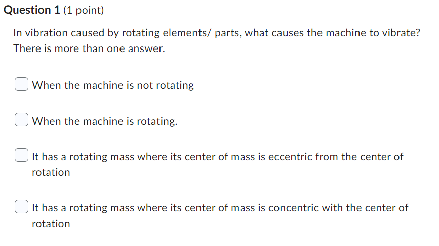 Solved In vibration caused by rotating elements/ parts, what | Chegg.com
