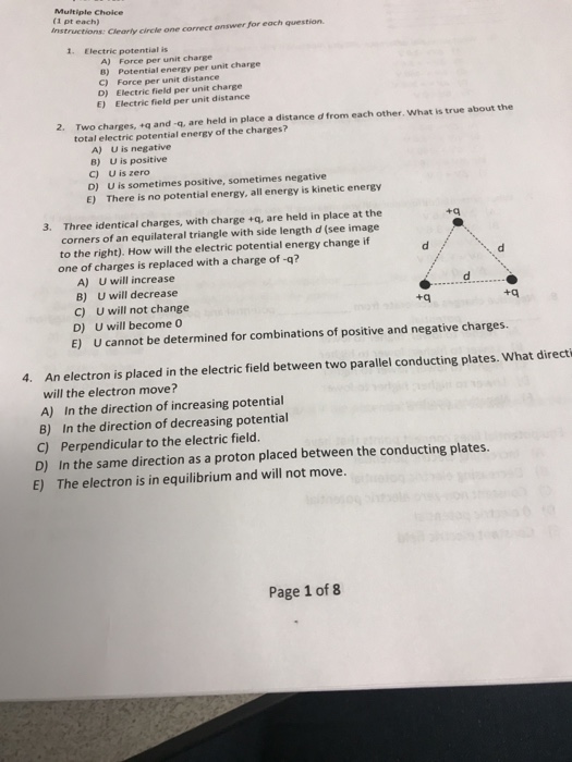 Solved Multiple Choice (i pt each) Instructions: Clearly | Chegg.com