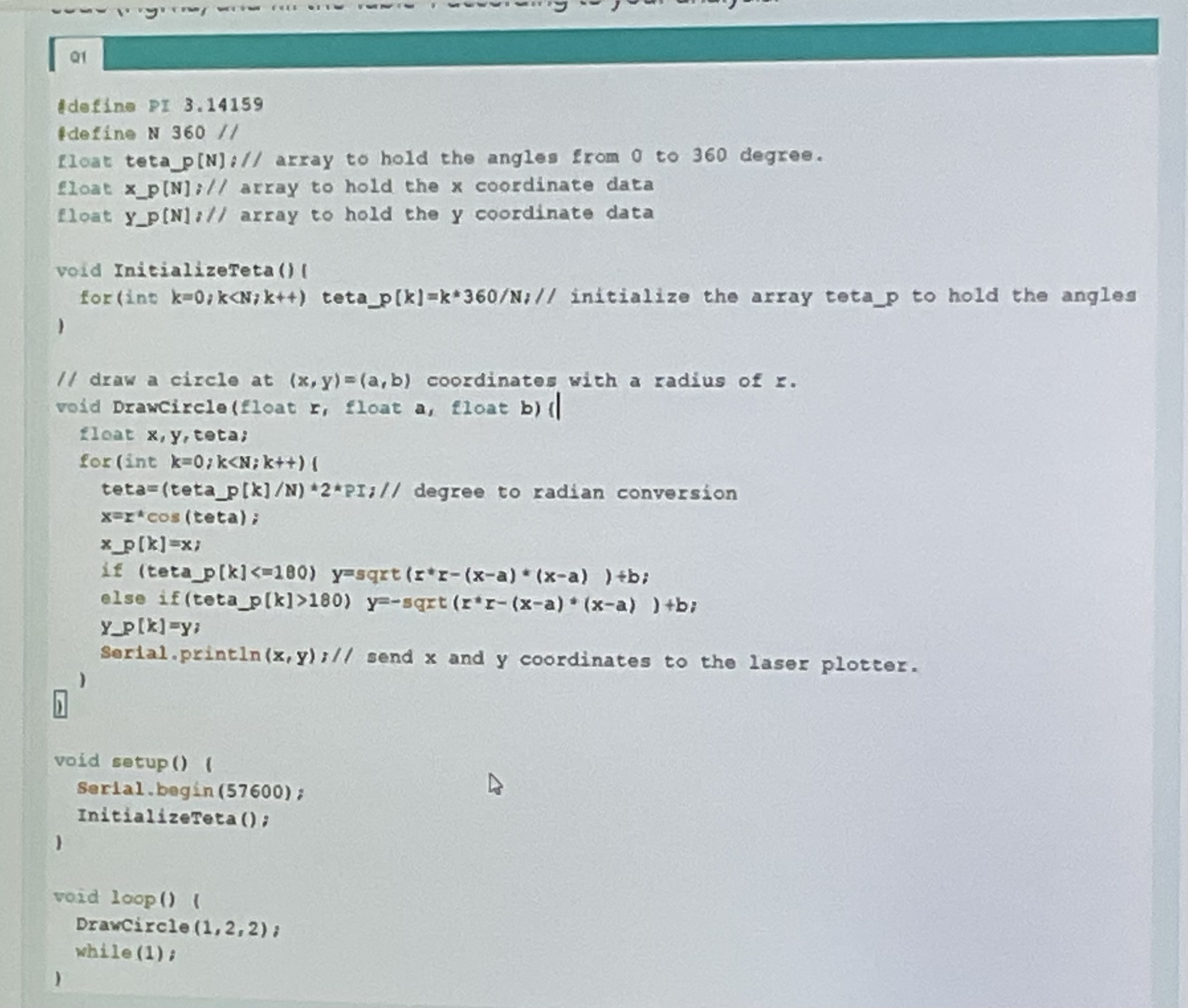 Solved Table 1\#define PI 3.14159 fdefine N360ll lloat teta | Chegg.com