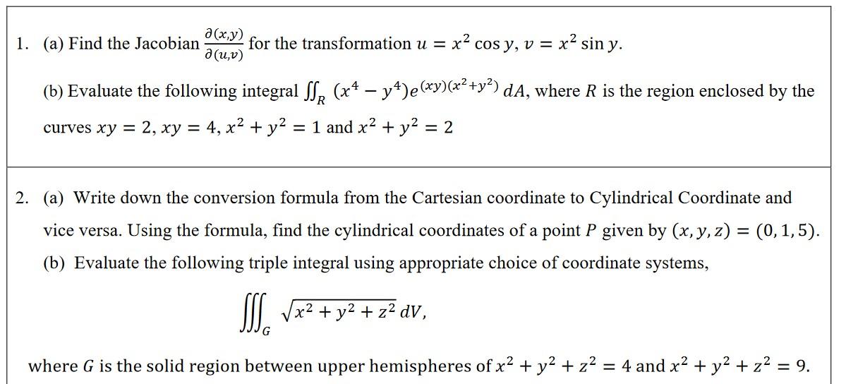 Solved a(x,y) 1. (a) Find the Jacobian for the | Chegg.com