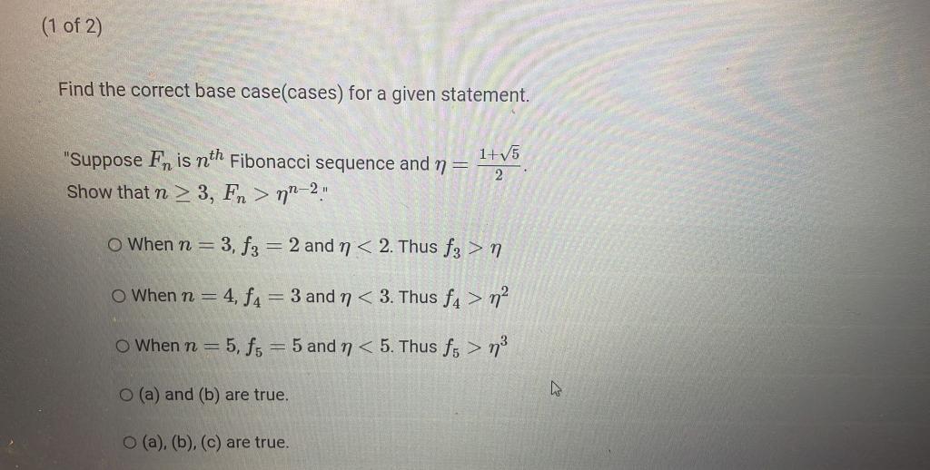 Solved Find the correct base case(cases) for a given | Chegg.com