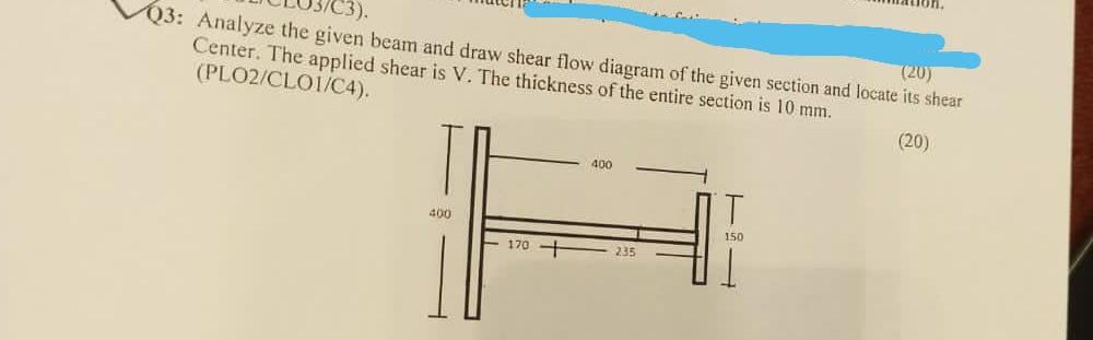 Solved 3: Analyze the given beam and draw shear flow diagram | Chegg.com