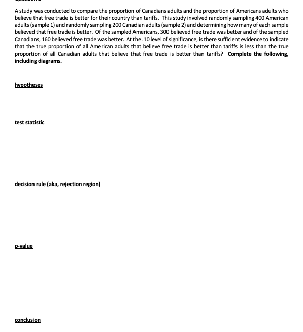 Solved A study was conducted to compare the proportion of | Chegg.com