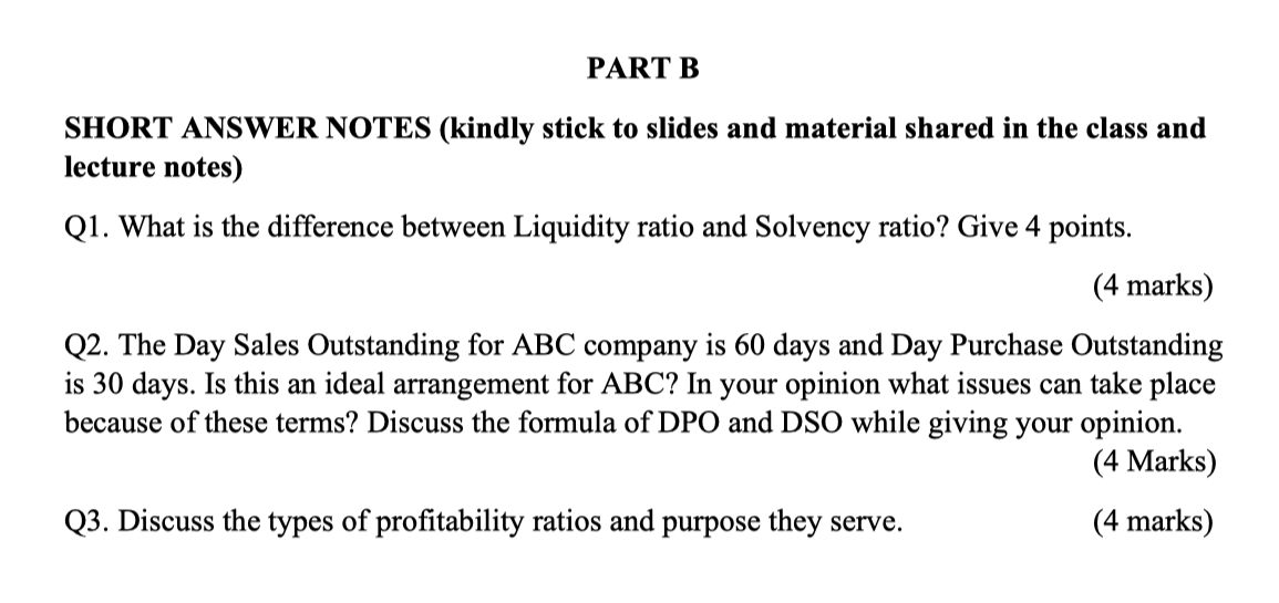Solved PART B SHORT ANSWER NOTES (kindly stick to slides and | Chegg.com