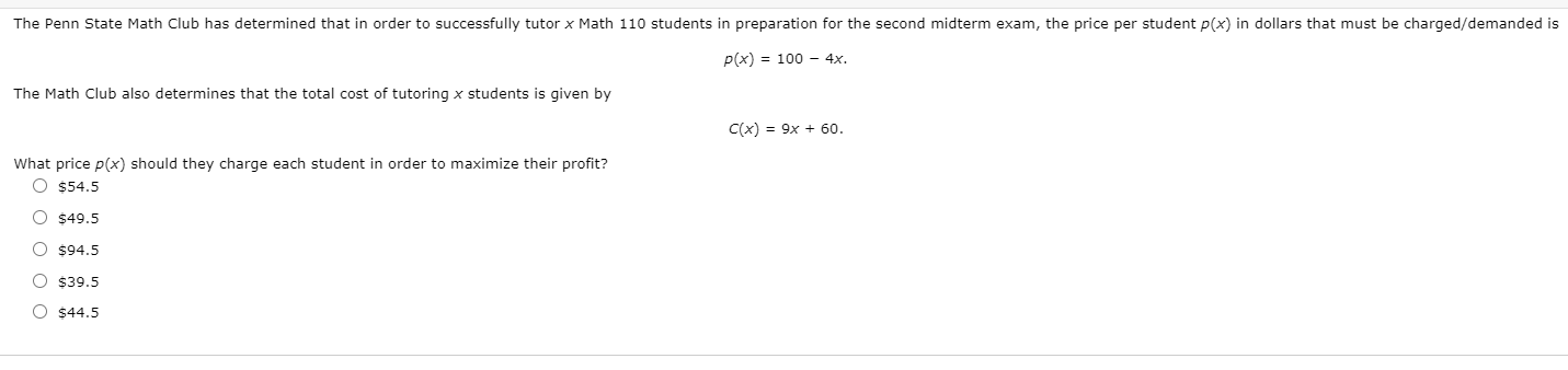 Solved The Penn State Math Club has determined that in order | Chegg.com