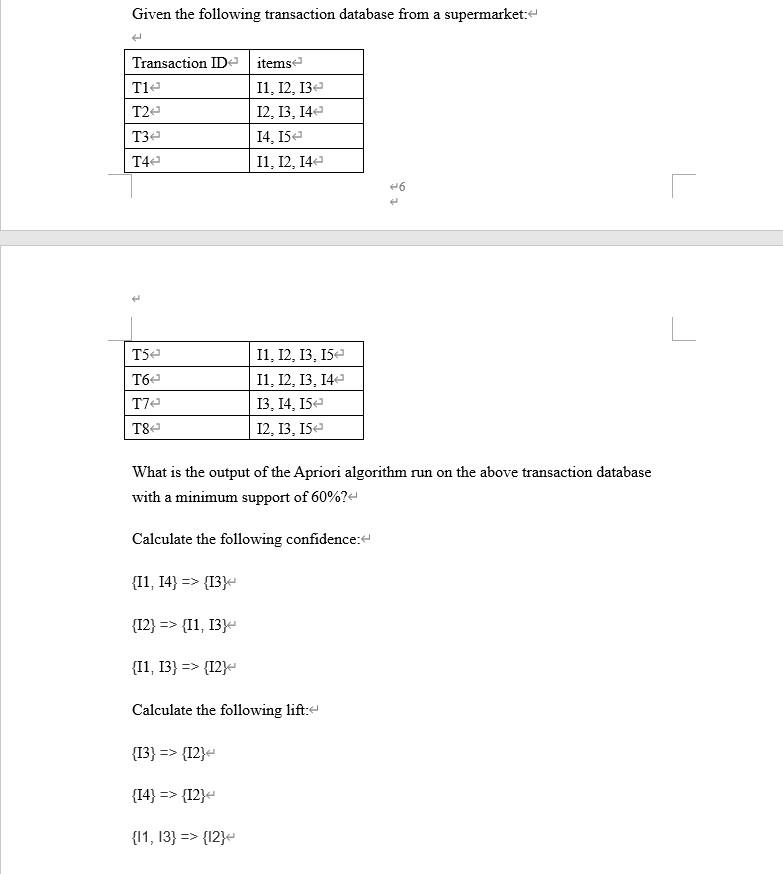 Solved Given the following transaction database from a | Chegg.com