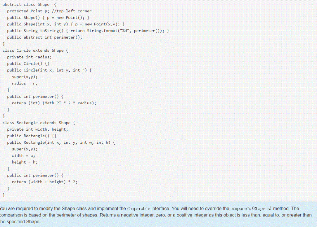 Solved abstract class Shape protected Point p; //top-left | Chegg.com