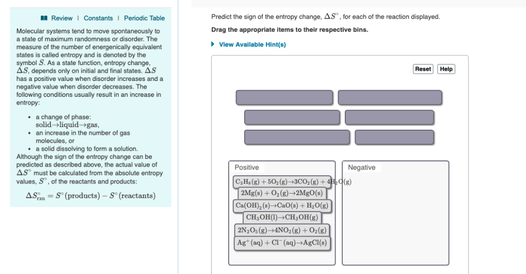 Solved Predict the sign of the entropy change, ASe, for each | Chegg.com