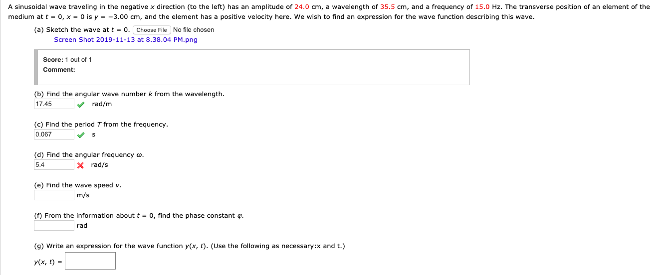 Solved A sinusoidal wave traveling in the negative x | Chegg.com