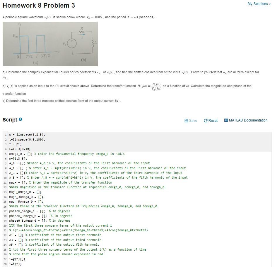 Solved A periodic square waveform vg(t) is shown below where | Chegg.com