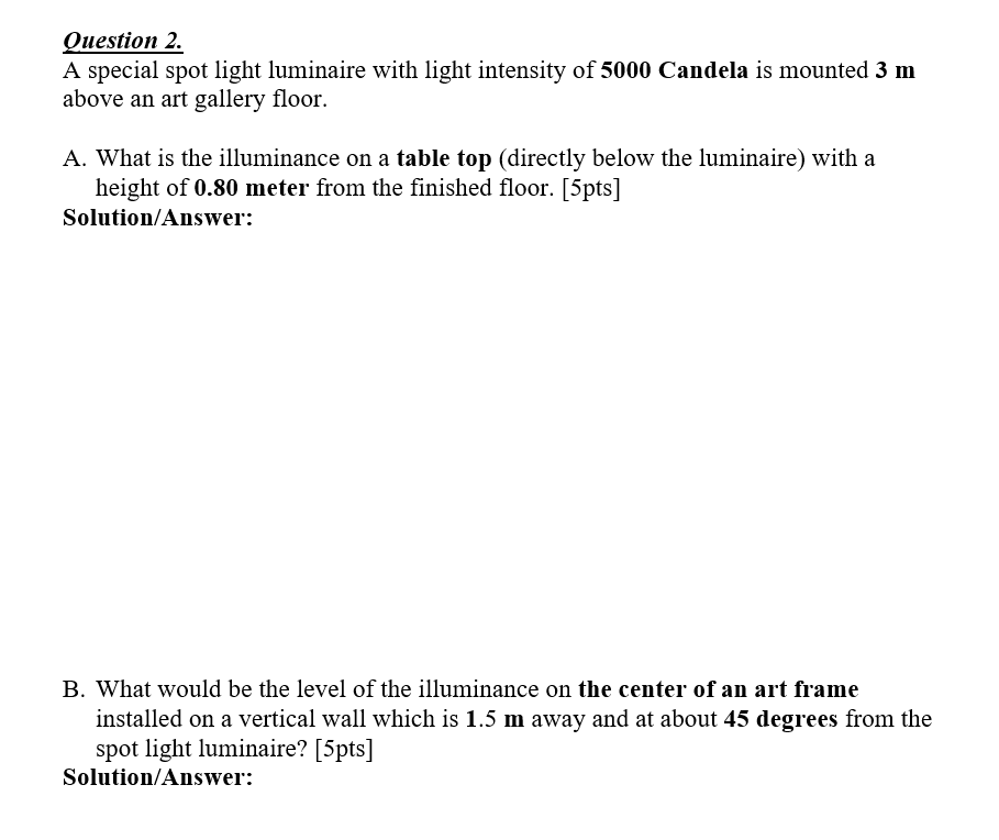 Solved Question 2. A special spot light luminaire with light | Chegg.com