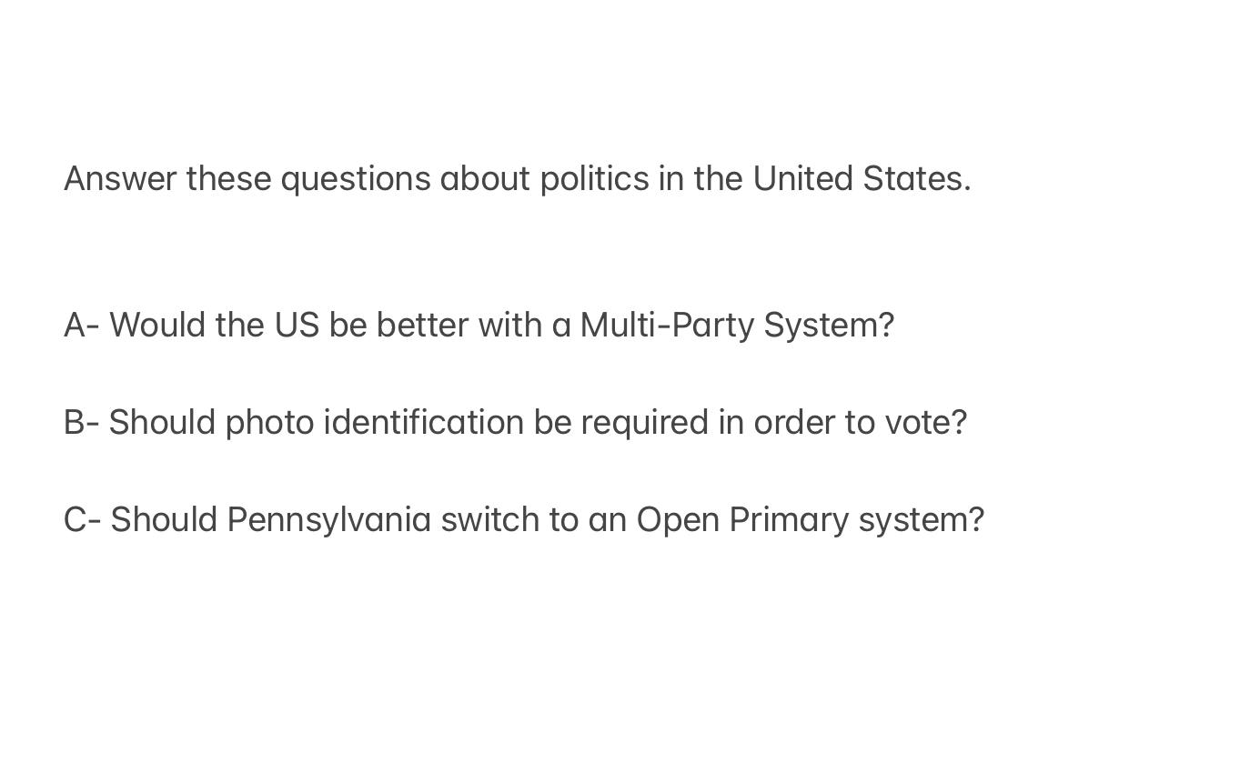 Solved Answer these questions about politics in the United | Chegg.com