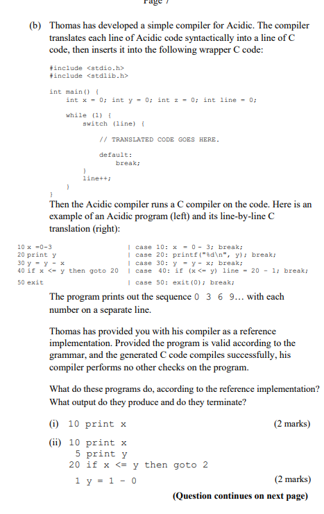 Solved (6) Thomas has developed a simple compiler for | Chegg.com