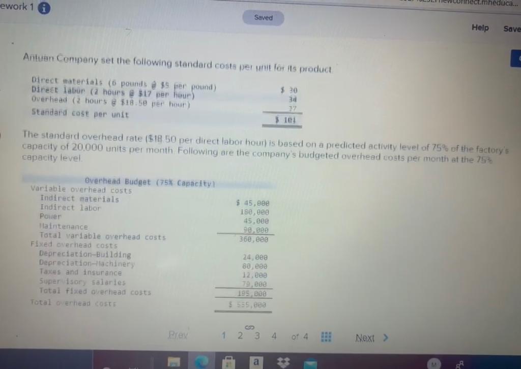 Solved ework 1 inecumheduca.. Saved Help Save Antuan Company | Chegg.com