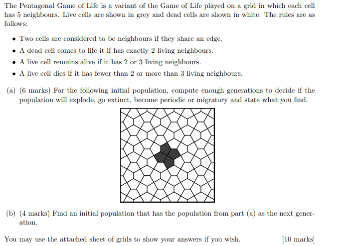 Solved grid in which each cell The Pentagonal Game of Life | Chegg.com