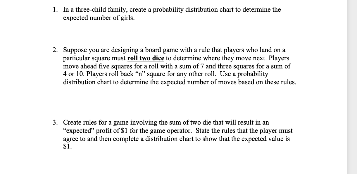 Solved 1. In a three-child family, create a probability | Chegg.com