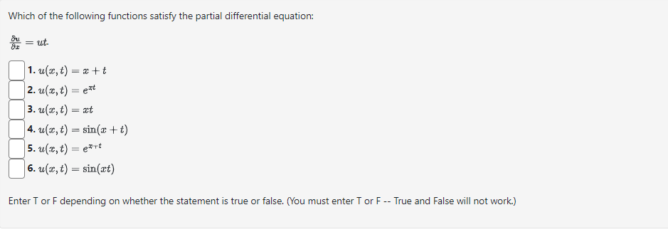 Solved Which of the following functions satisfy the partial | Chegg.com