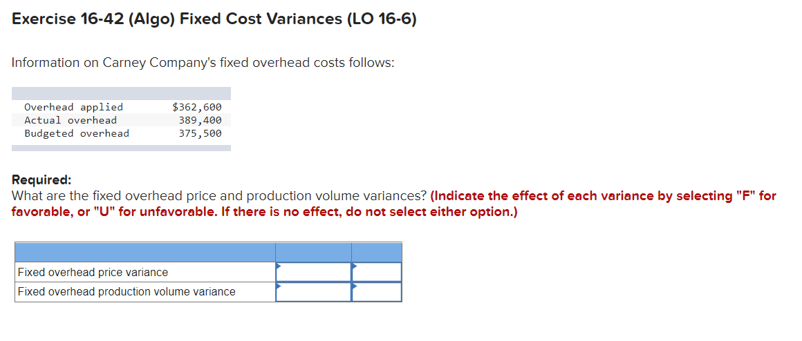 Solved Exercise 16-42 (Algo) Fixed Cost Variances (LO 16-6) | Chegg.com
