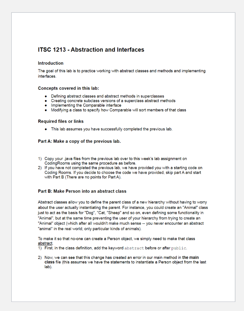 ITSC 1213 - Abstraction and Interfaces ***Please | Chegg.com