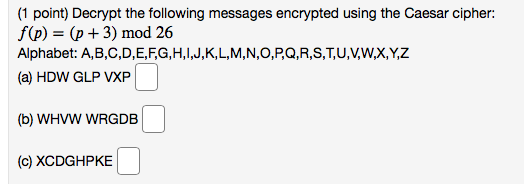 Solved (1 point) Decrypt the following messages encrypted | Chegg.com