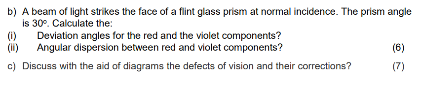 Solved b) ﻿A beam of light strikes the face of a flint glass | Chegg.com