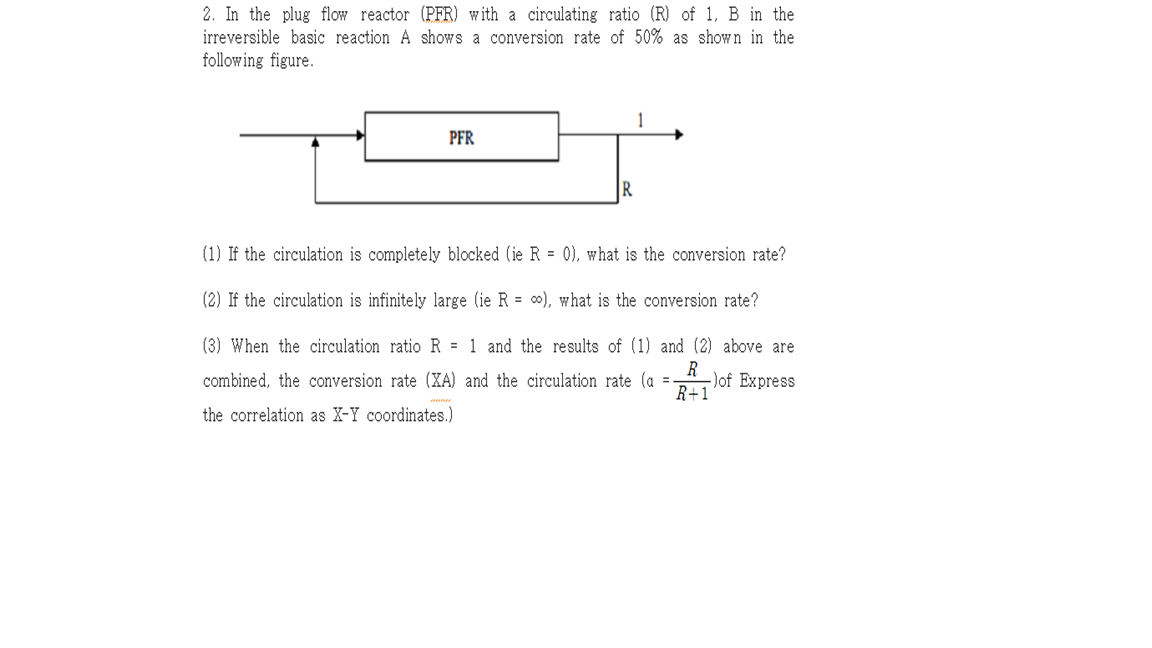 2. In the plug flow reactor (PFR) with a circulating | Chegg.com